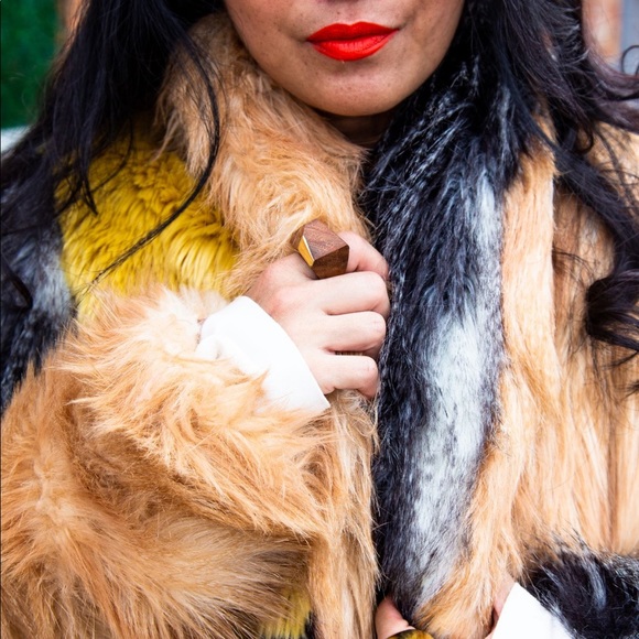 Stylenanda | Jackets & Coats | Stylenanda Camel Black Gold Faux Fur ...